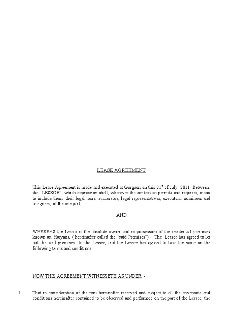 Gurgaon Lease Agreement | PDF | Lease | Virtue