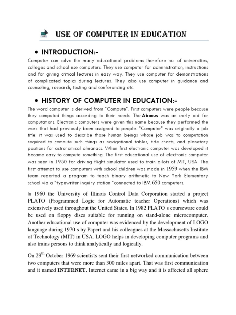 Use of Computer in Education: Introduction | PDF | Educational ...