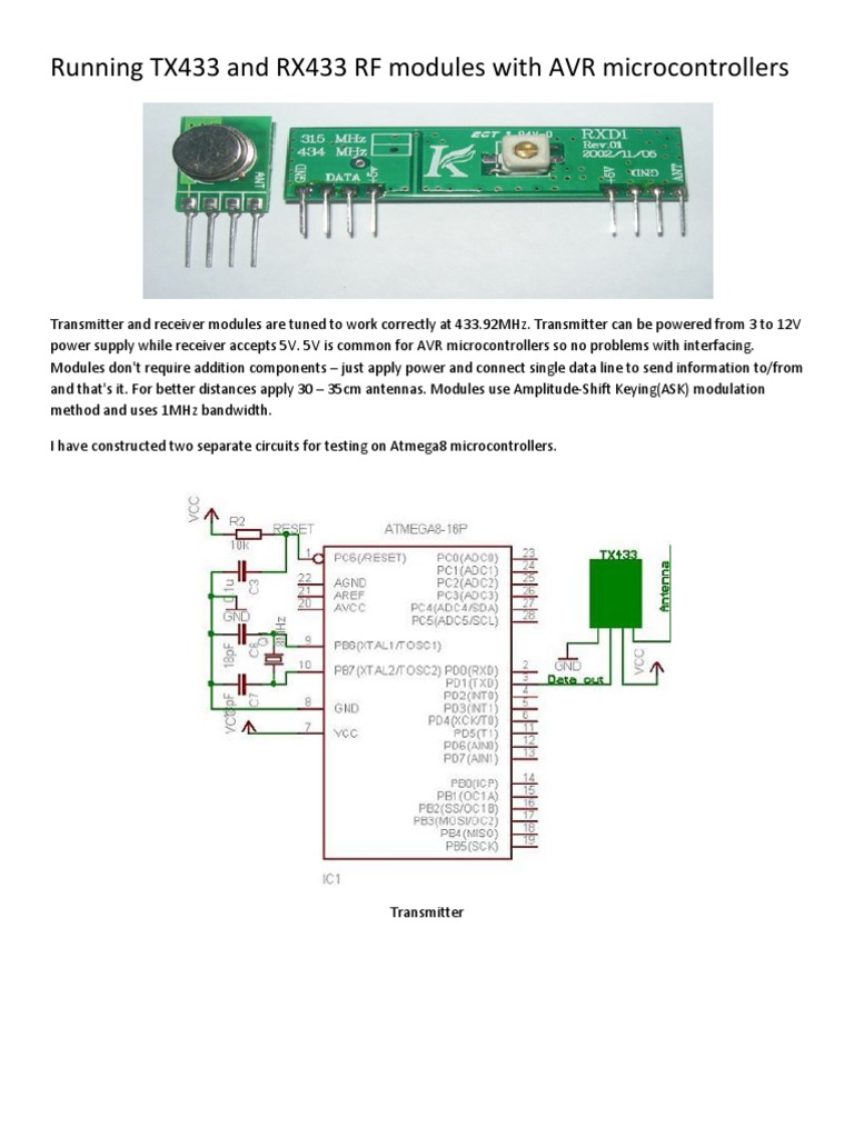 Running TX433 and RX433 RF Modules With AVR Microcontrollers | Transmitter | Wireless