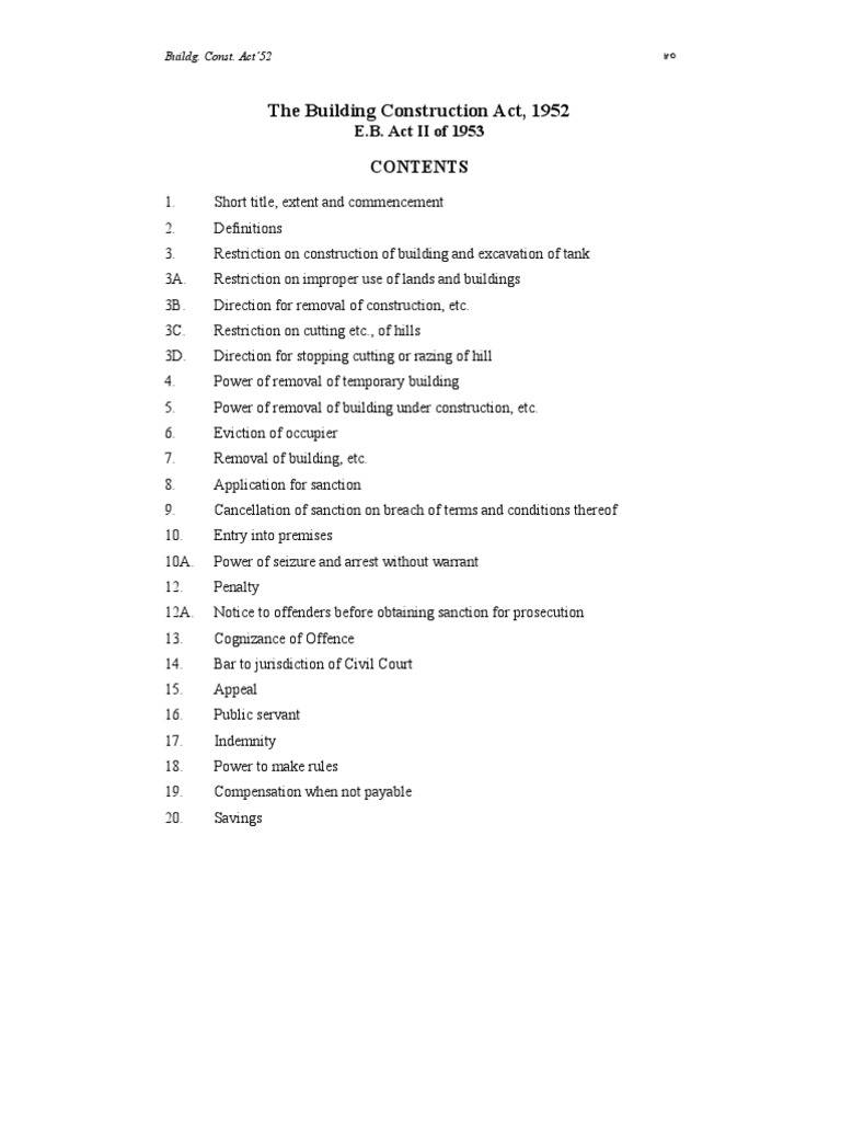 The Building Construction Act, 1952 | PDF | Arrest | Search And Seizure