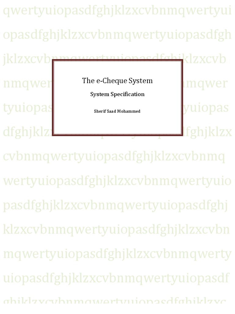 The E-Cheque System Specification | PDF | Public Key Cryptography | Cheque