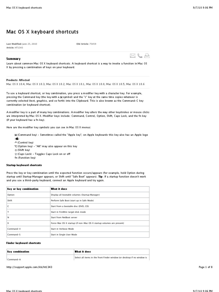 Mac OS X Keyboard Shortcuts | PDF | Finder (Software) | Computer Keyboard