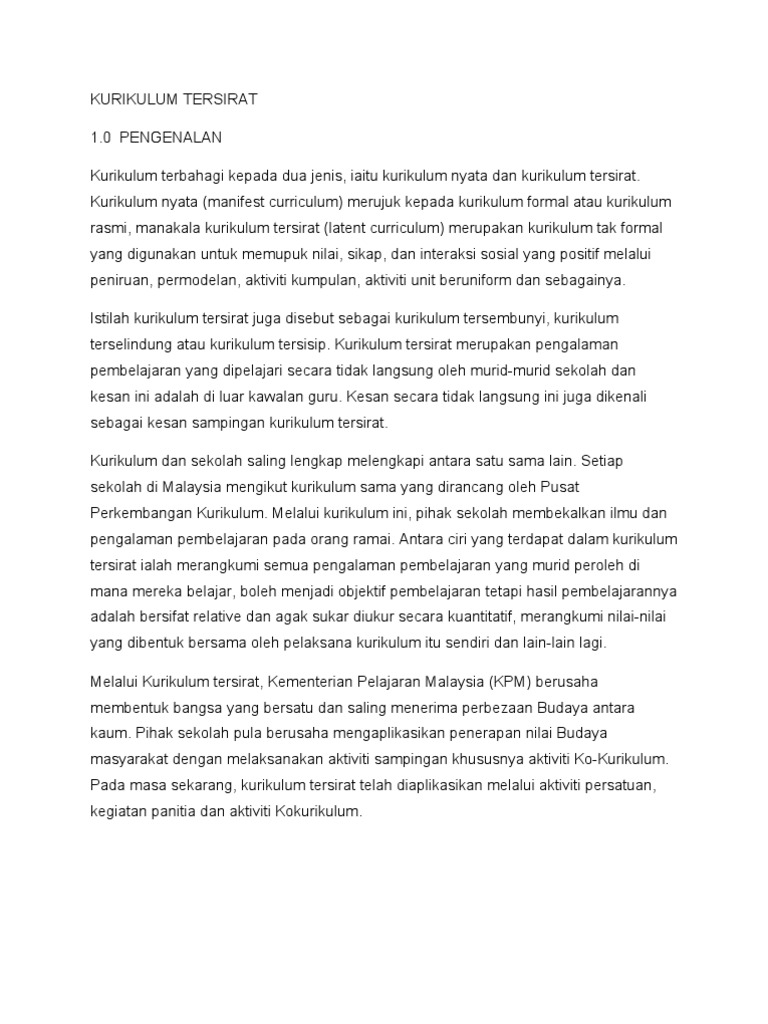 kEPENTiNGAN KURIKULUM TERSIRAT | PDF