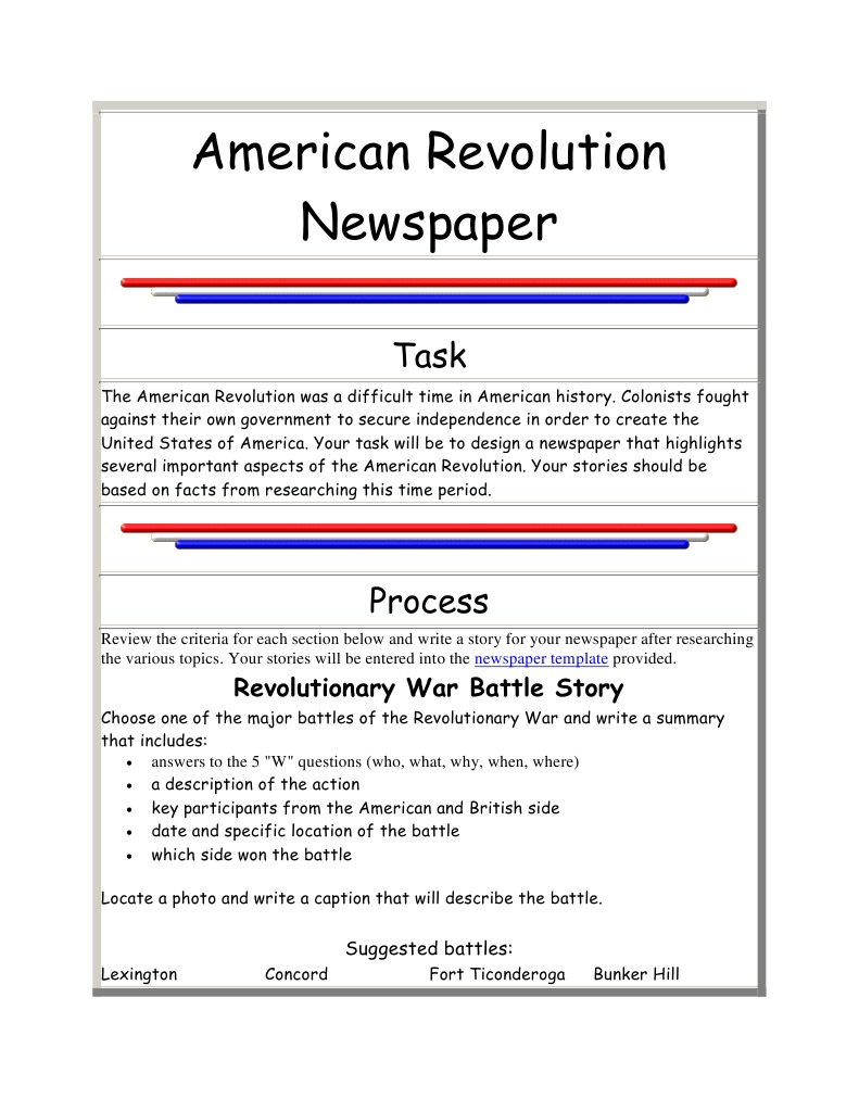 Revolutionary War Newspaper Project