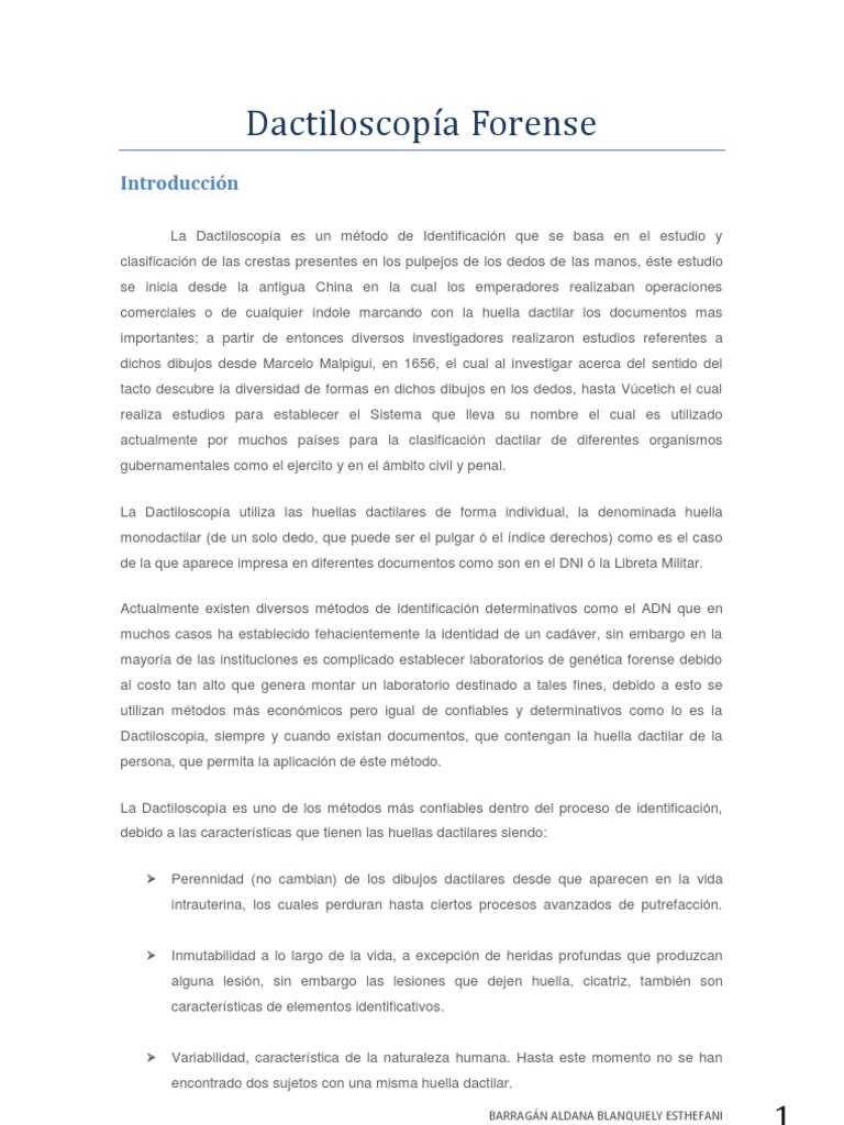 Dactiloscopía Forense: Métodos y Perennidad | PDF | Huella dactilar ...