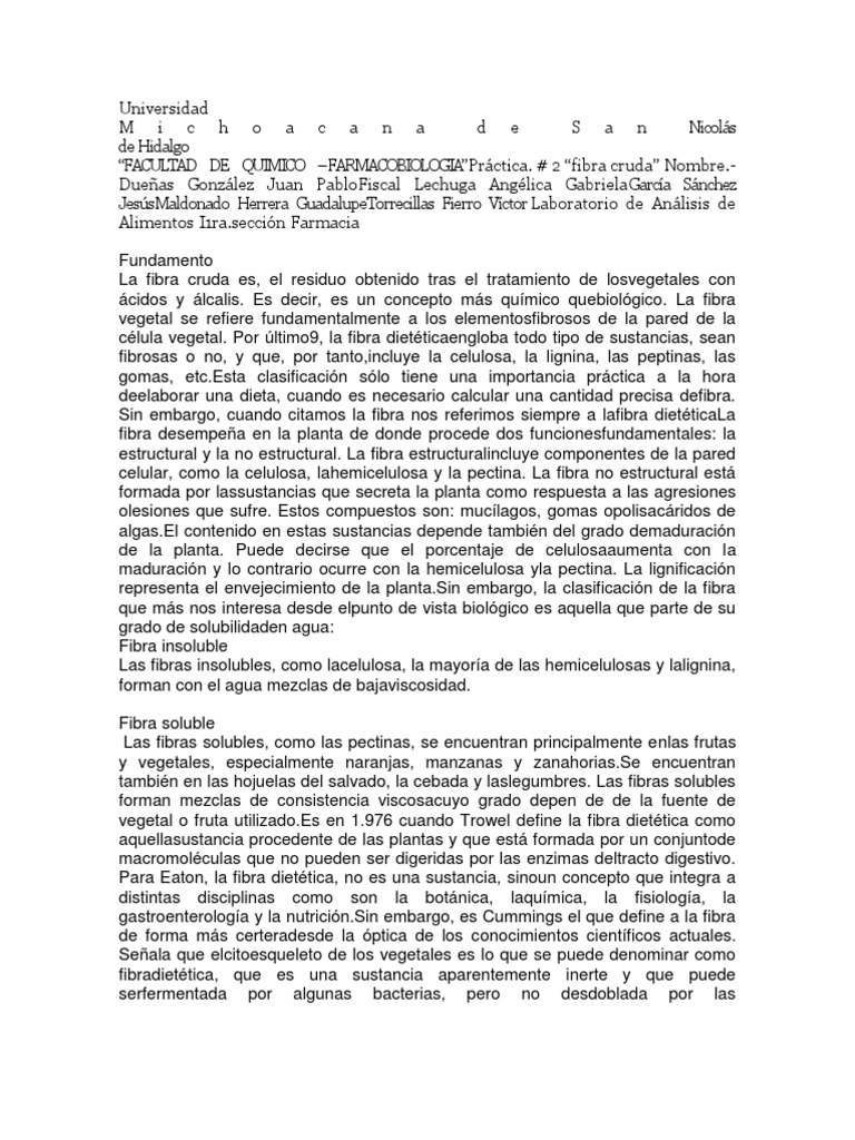 Determinación de Fibra Cruda | PDF | Fibra dietética | Dieta y nutrición