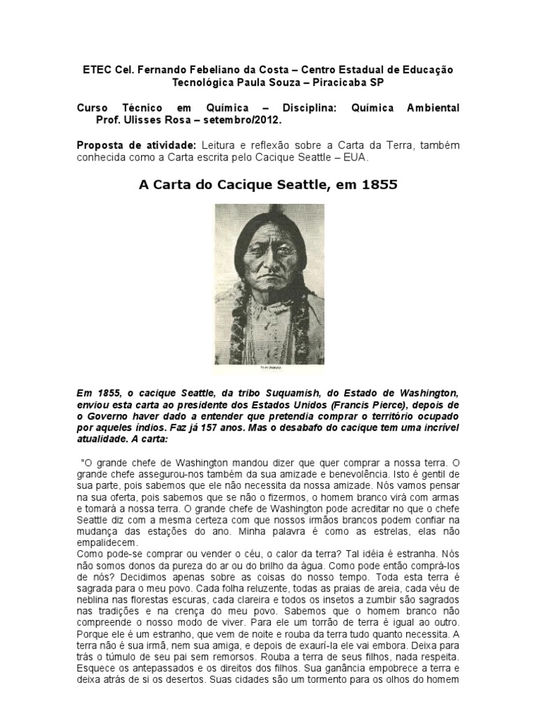 A Carta Do Cacique Seattle 1885