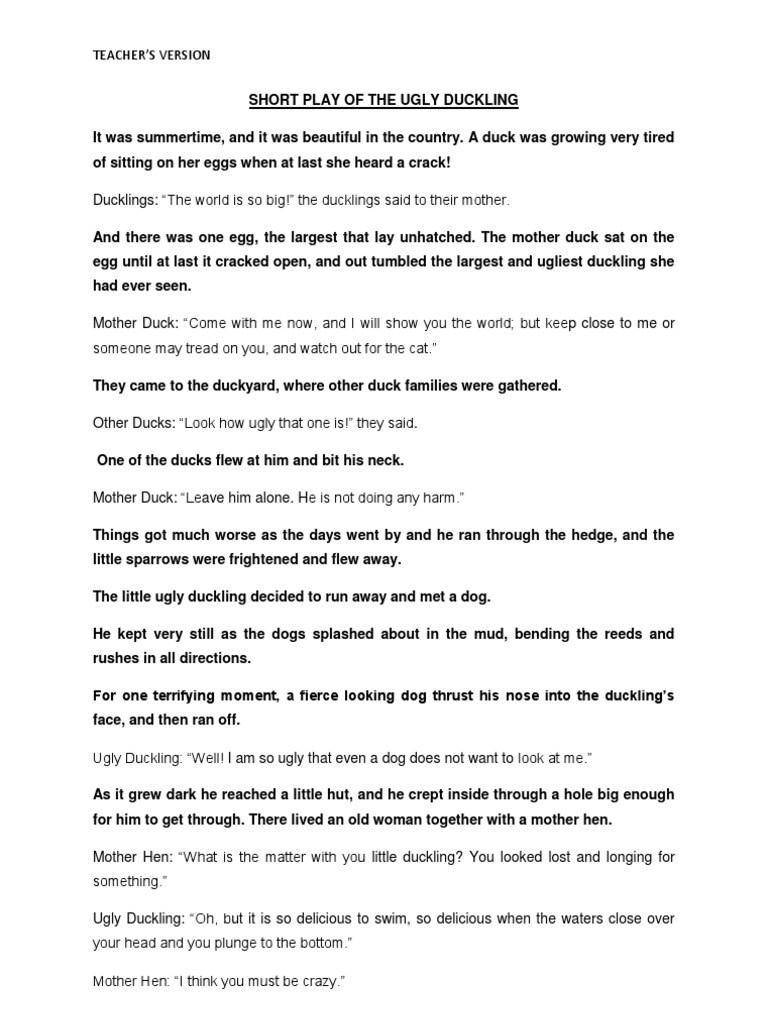 Short Play of The Ugly Duckling | PDF | Duck | The Ugly Duckling