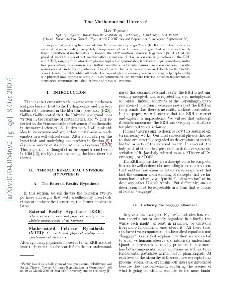 Max Tegmark The Mathematical Universe | PDF | Group (Mathematics) | Reality