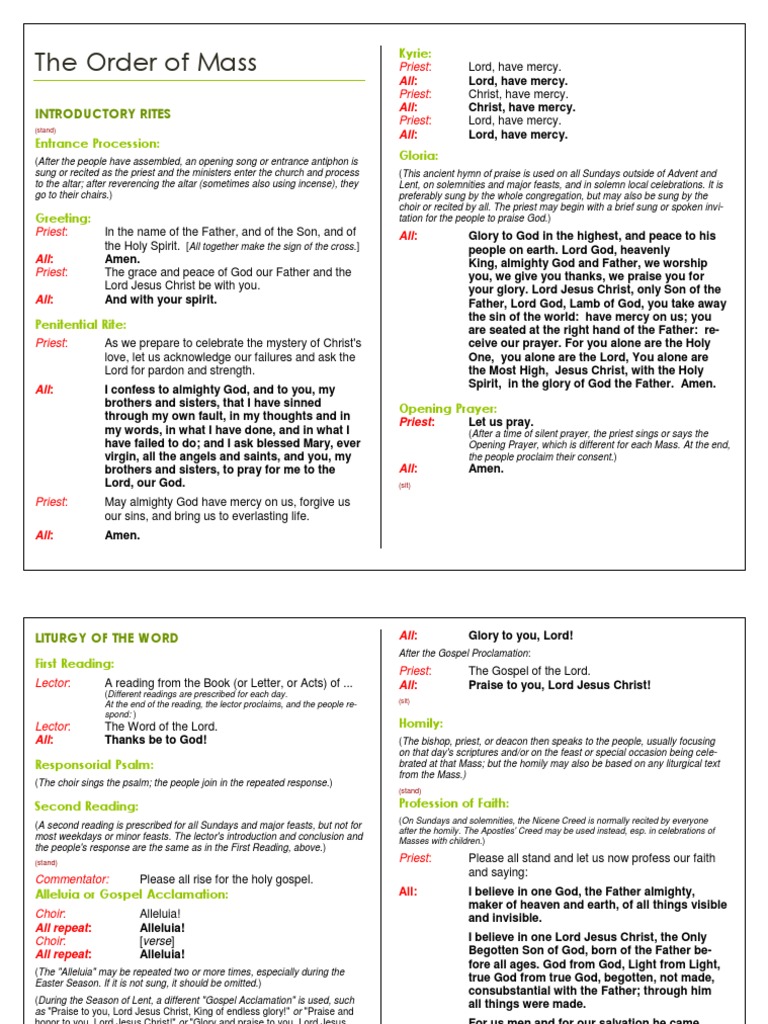 Order of the Catholic Mass Guide | PDF | Mass (Liturgy) | Eucharist