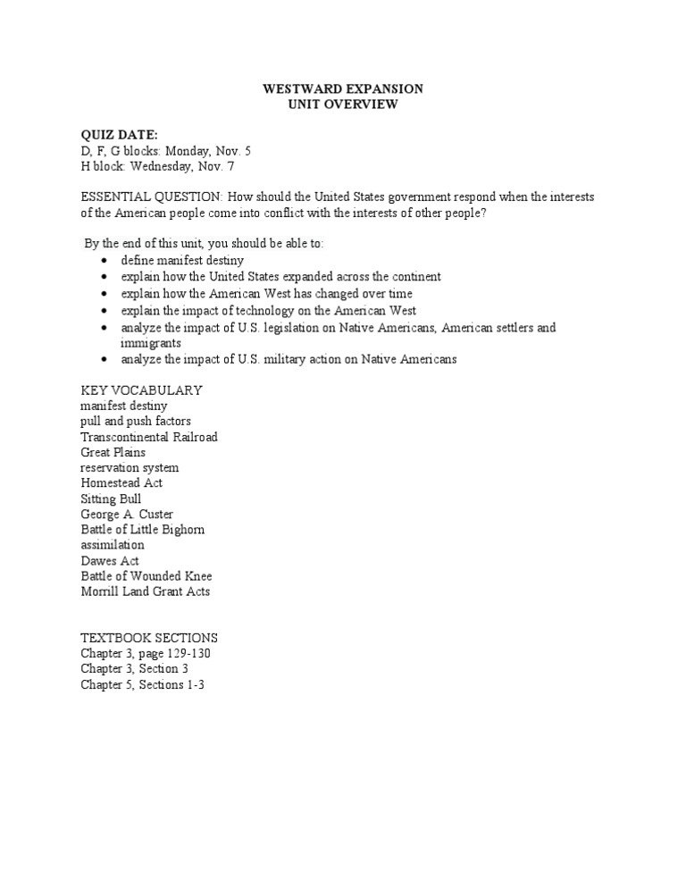 Westward Expansion Unit Overview 2012 | PDF