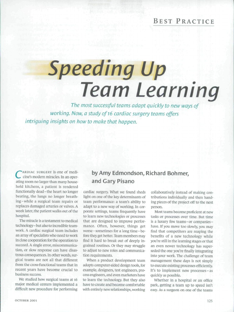 BEST PRACTICE Speeding Up Team Learning The Most Successful | PDF ...
