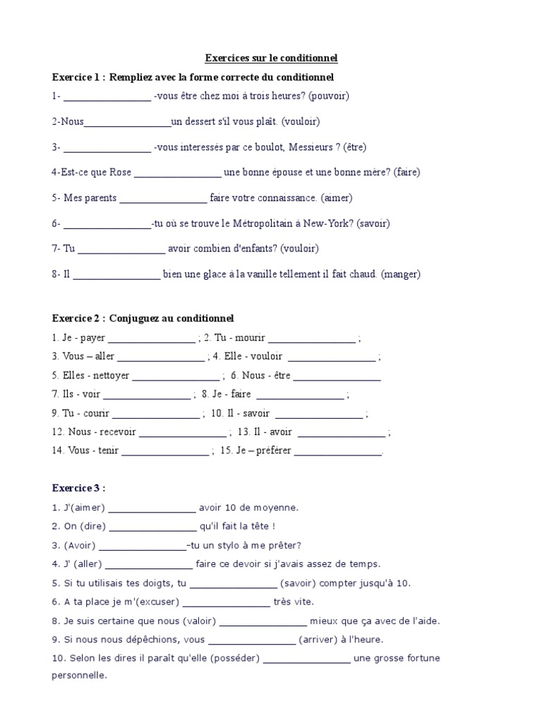 Exercices pratiques sur le conditionnel | PDF