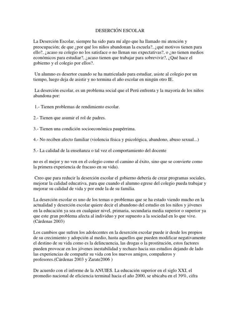 Causas de la Deserción Escolar en Perú | PDF | Juventud | Educación ...
