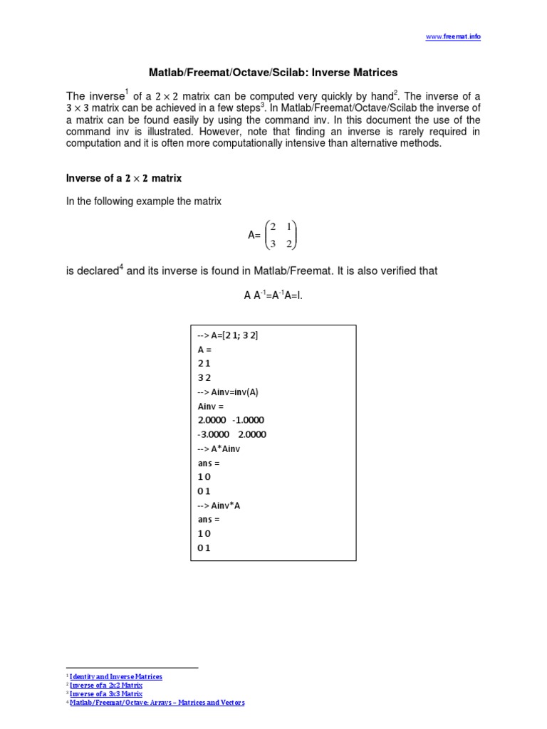 Matrix Inversion in Matlab Tools | PDF | Teaching Methods & Materials