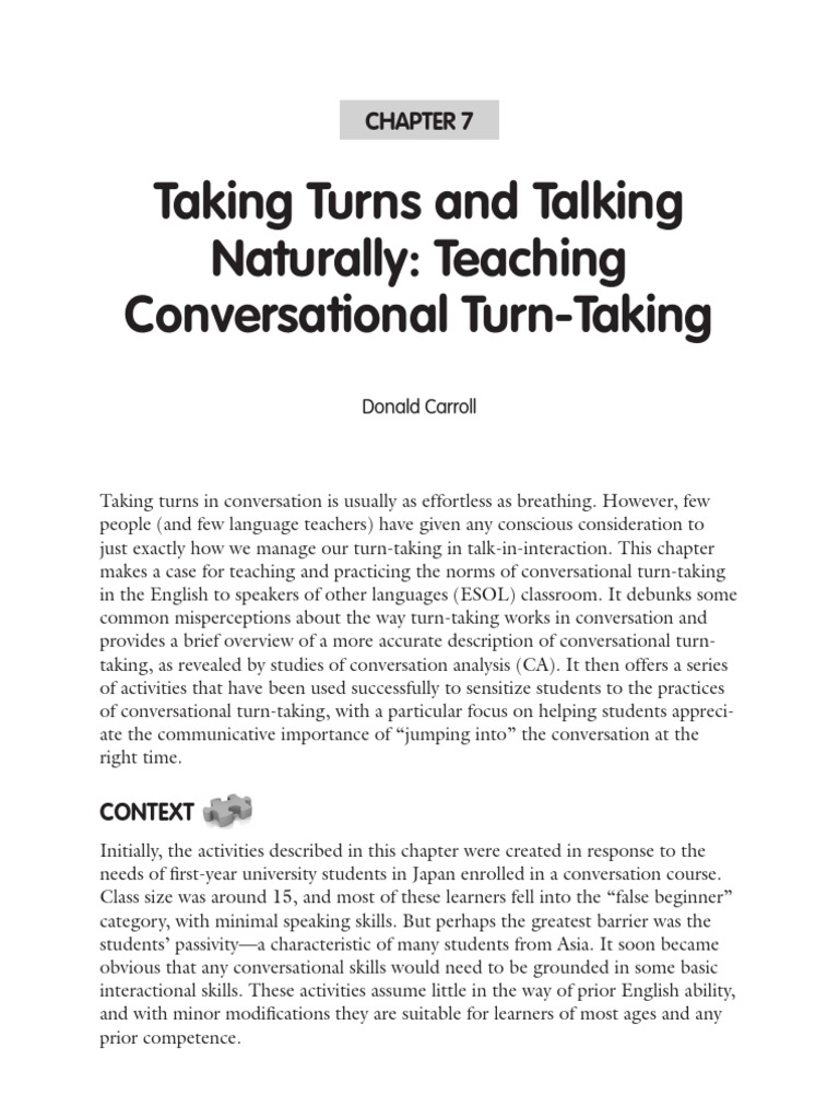 Chapter7 Turn Taking | PDF | English As A Second Or Foreign Language ...