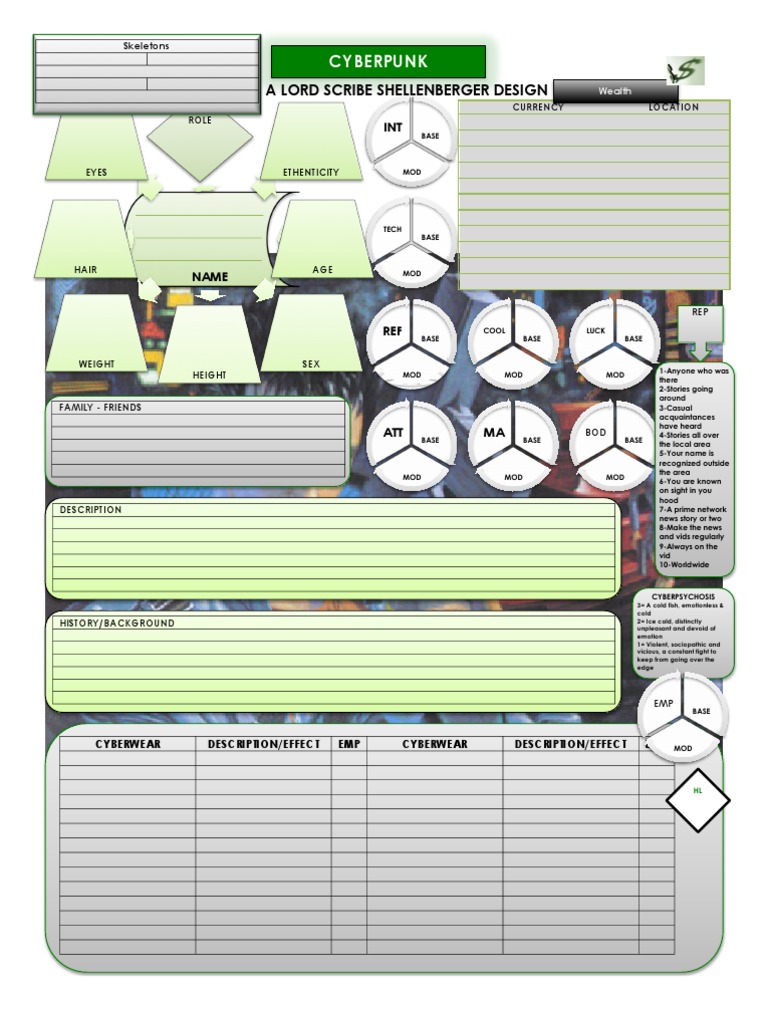 Fillable Cyberpunk 2020 Character Sheet | PDF | Ammunition | Weaponry