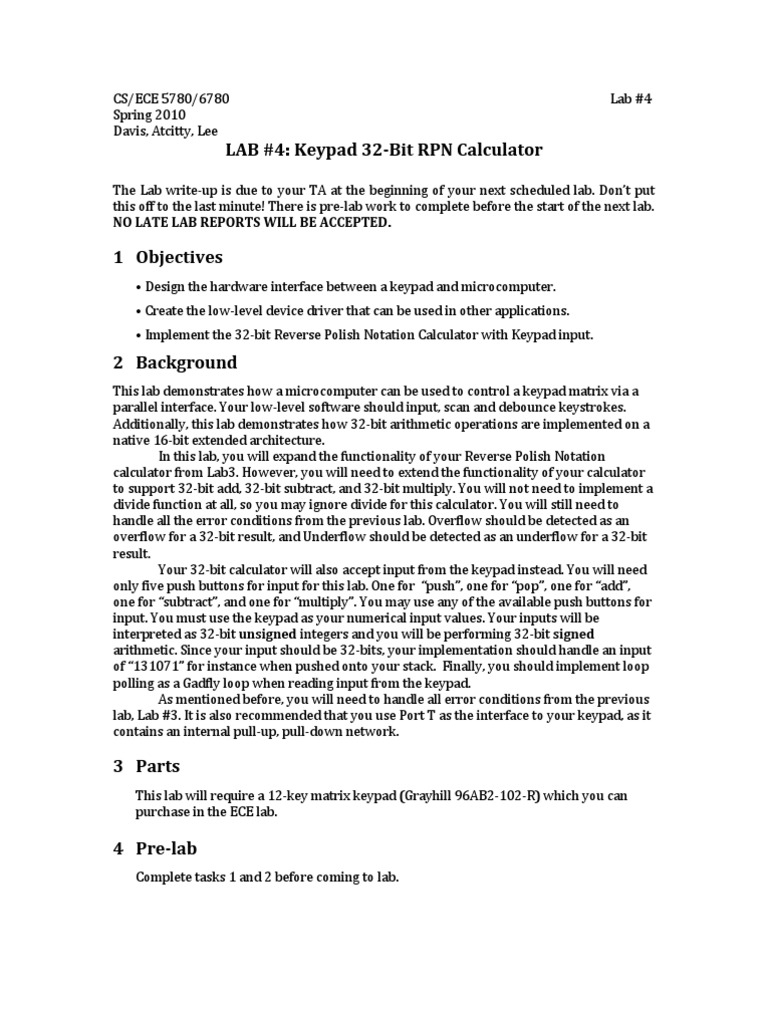 Lab 4 | PDF | Calculator | Computer Hardware