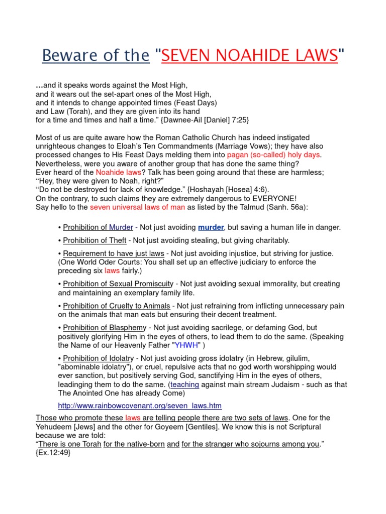 Dangers of the Seven Noahide Laws | PDF | Jewish Law | Religious ...