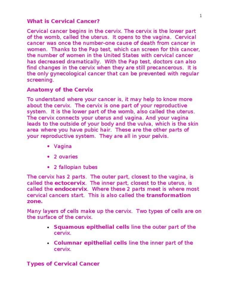 Cervical Cancer - Pt. Info Final | PDF | Cervical Cancer | Metastasis