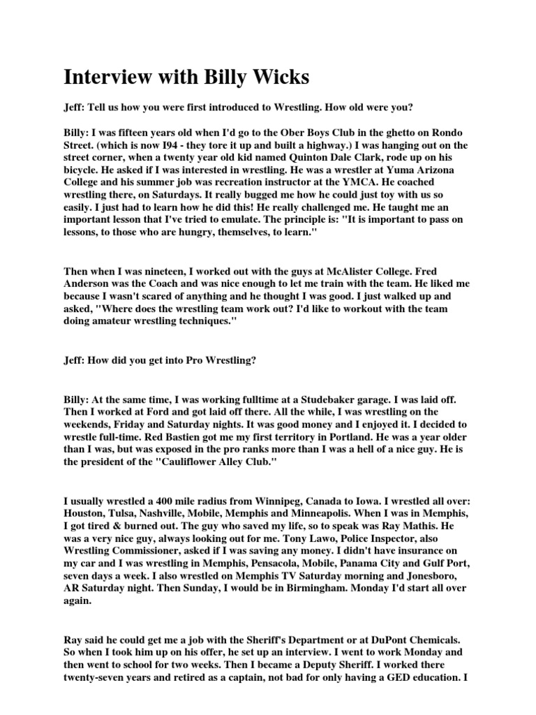 Billy Wicks: Wrestling Journey & Legacy | PDF | Professional Wrestling ...