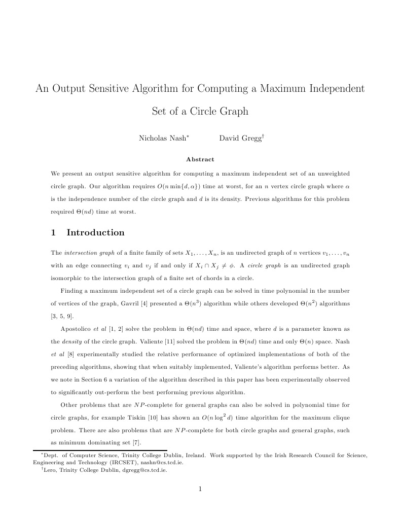 An Output Sensitive Algorithm For Computing A Maximum Independent Set