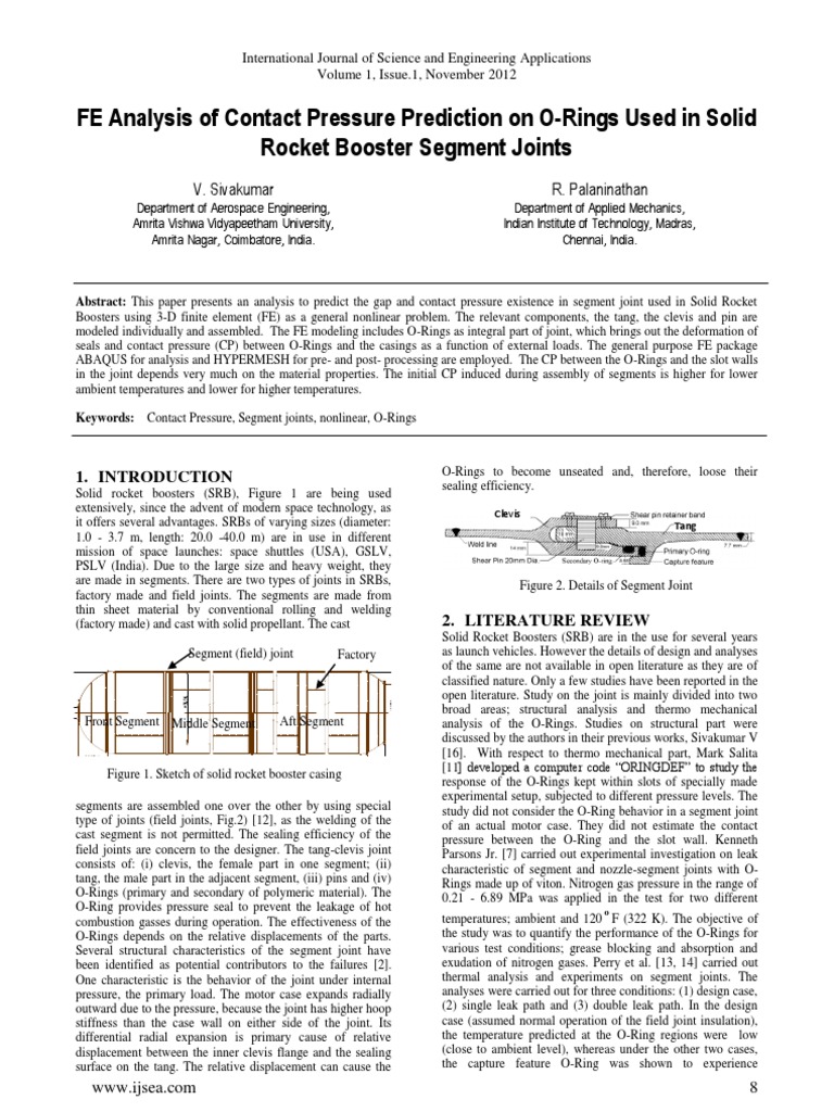 FE Analysis of Contact Pressure Prediction On O-Rings Used in Solid Rocket Booster Segment ...