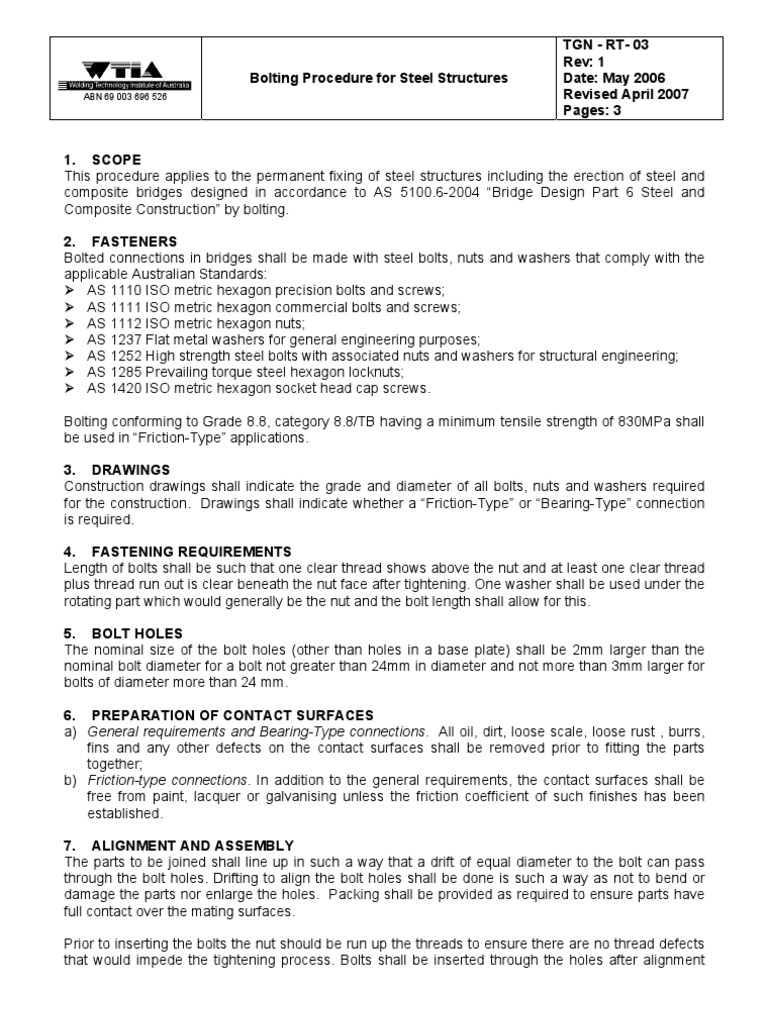 Bolting Procedure for Steel Structures | PDF | Nut (Hardware) | Screw