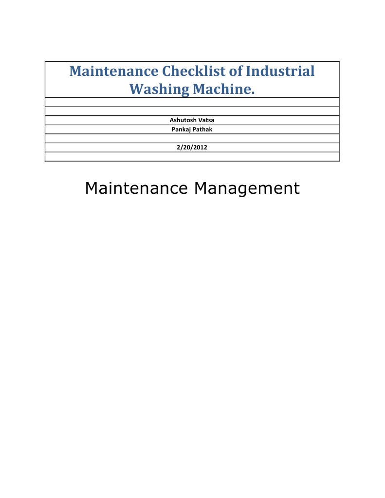 Checklist Maintenance Managment - Industrial Washing Machine | Washing ...