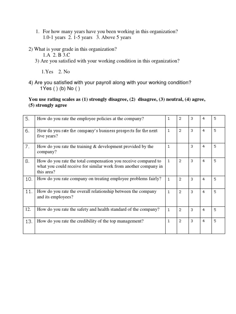 Questionnaire On Compensation | PDF