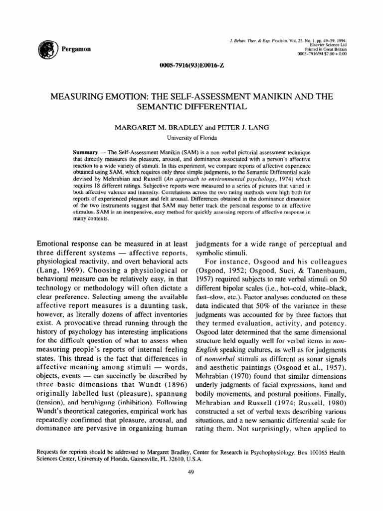 SAM: Measuring Emotion Non-Verbally | PDF | Affect (Psychology ...