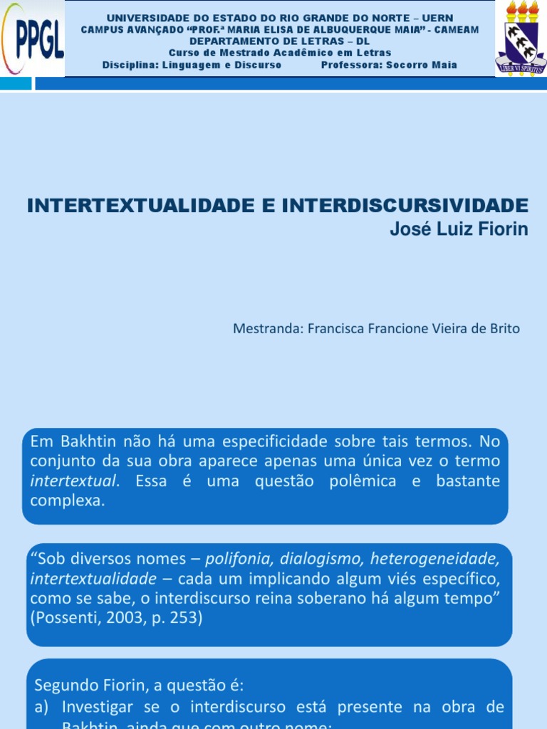 Intertextualidade e Interdiscursividade | PDF | Discurso | Sociologia