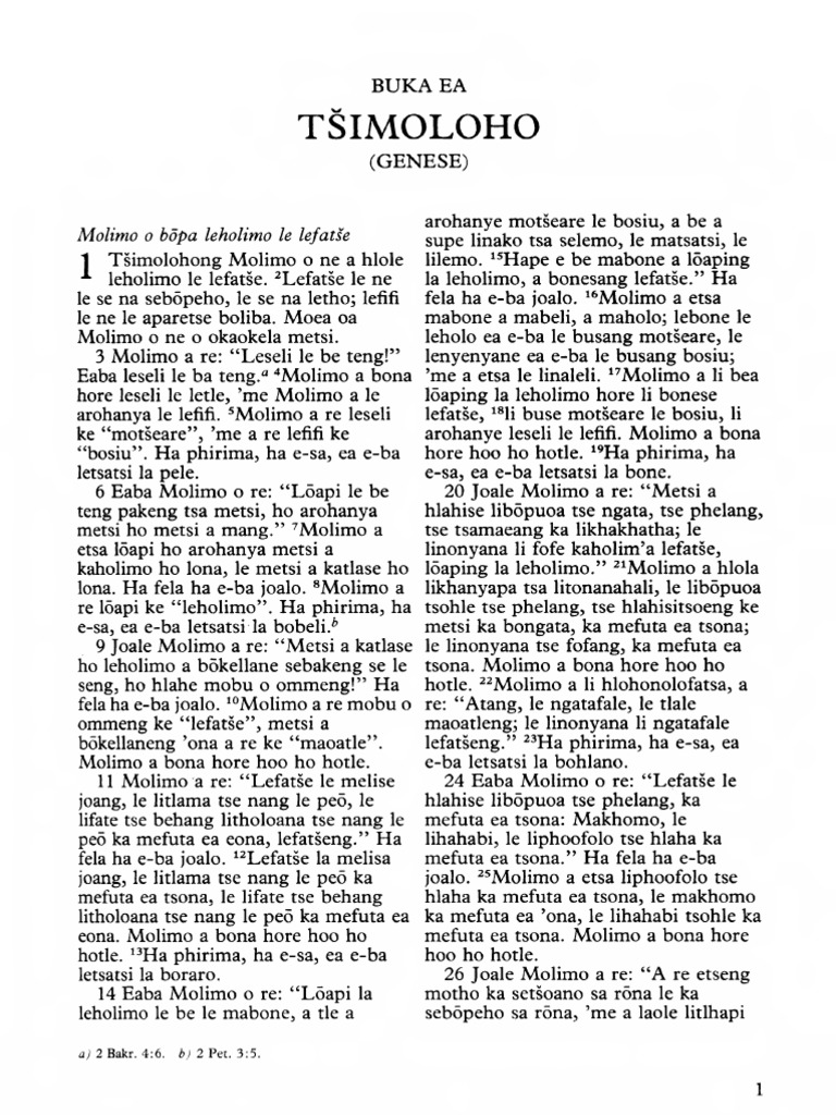 Southern Sotho Genesis Chapters 1-3 | PDF | Foreign Language Studies ...