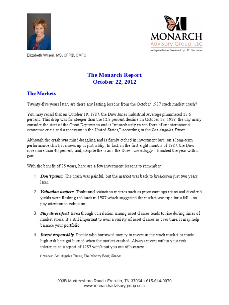 The Monarch Report 10/22/2012 | PDF | Financial Markets | Standard & Poor's