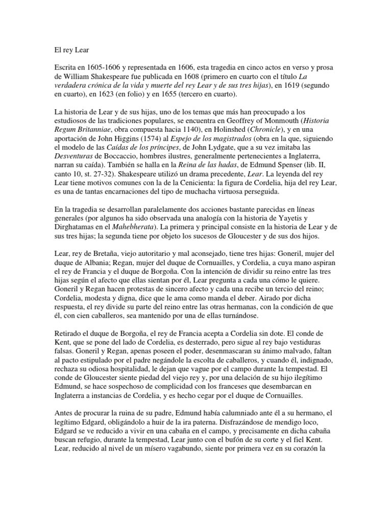El Rey Lear Resumen | PDF | Rey Lear
