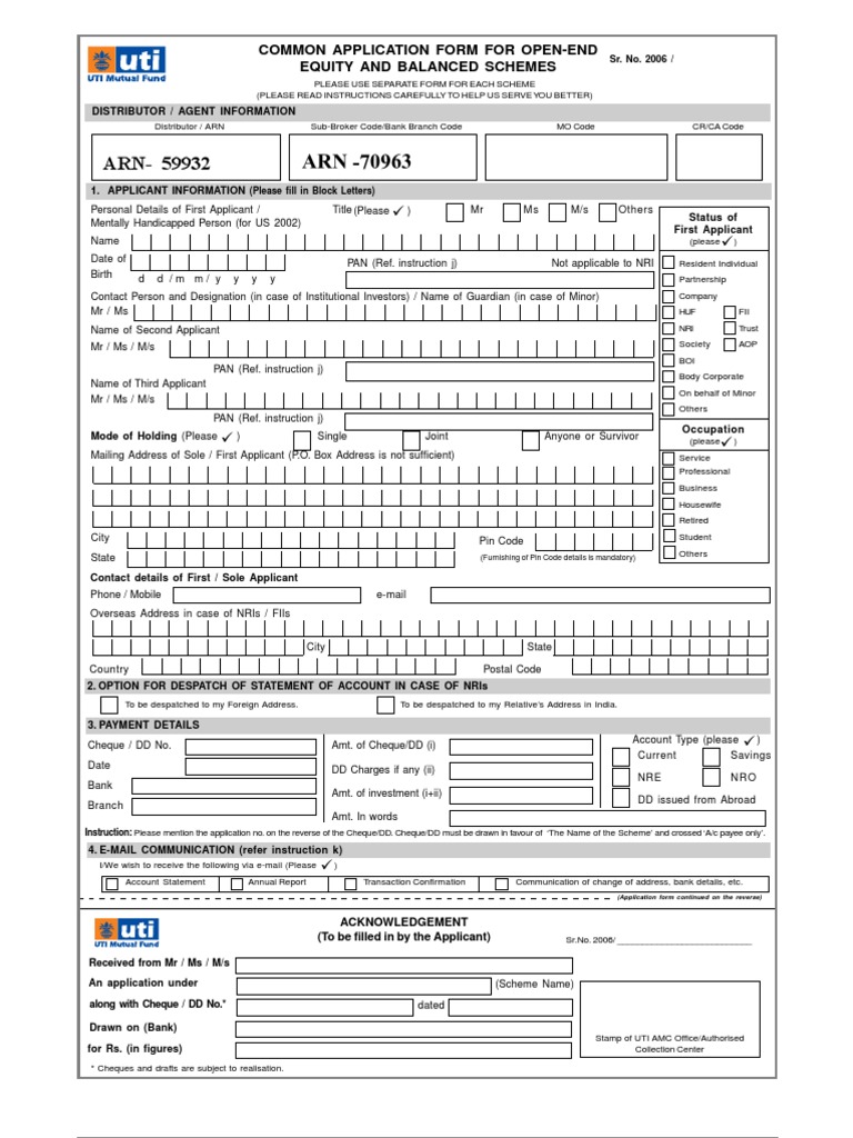 UTI Comman Appl. Form Equity & Balance | PDF | Cheque | Dividend
