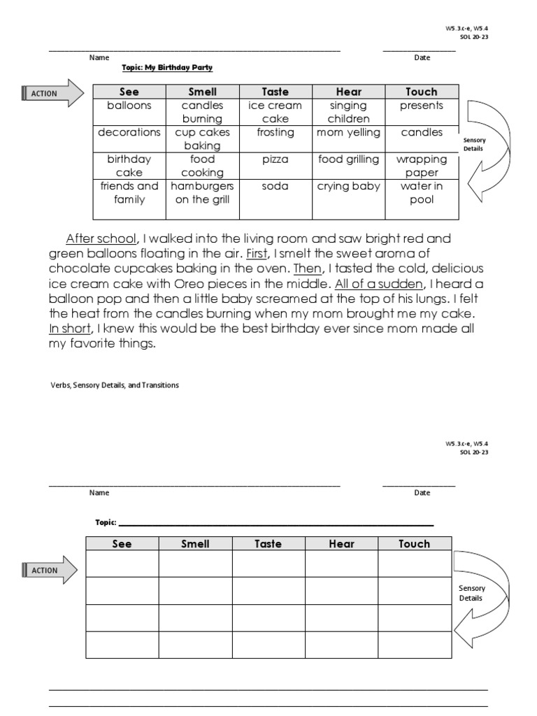 Sensory Paragraph