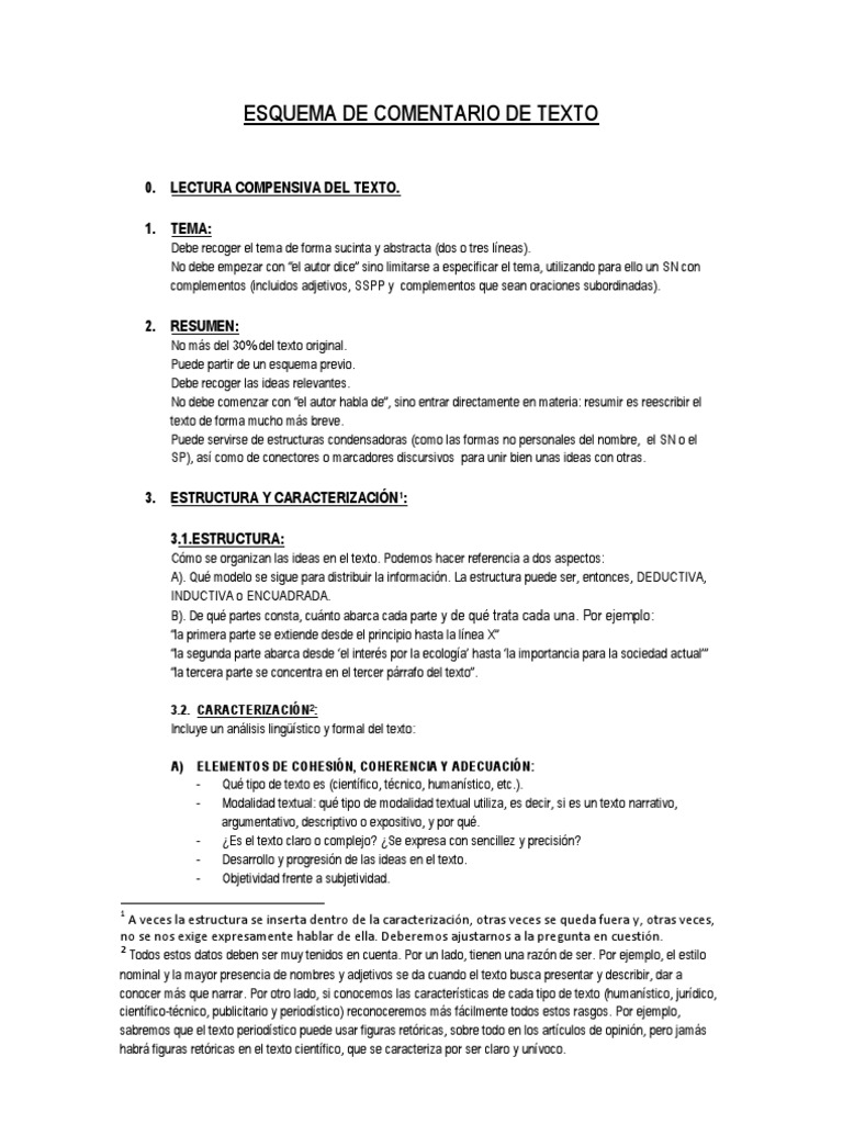 Esquema de Comentario de Texto | PDF | Oración (Lingüística) | Verbo
