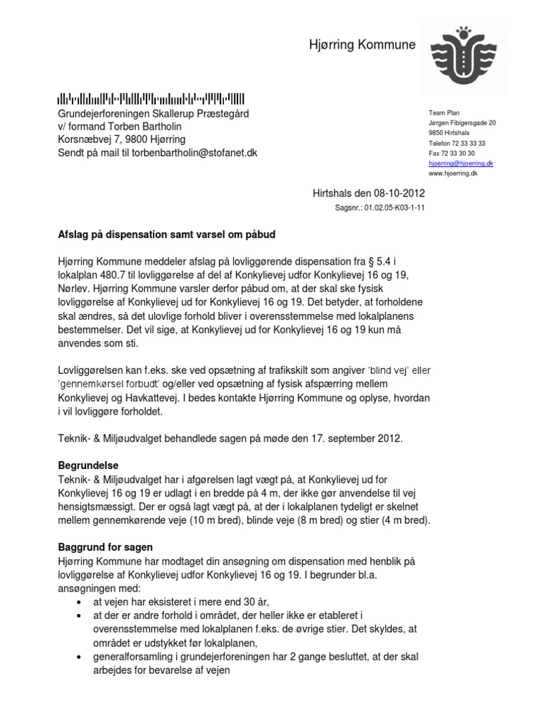 TM-Plan Afslag På Lovliggørende Disp Og Varsel Om Påbud LP | PDF