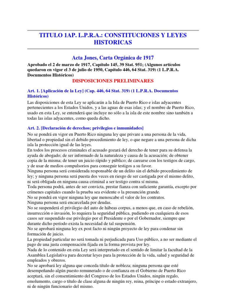 Acta Jones (1917) | PDF | Puerto Rico | Presidentes de los Estados Unidos