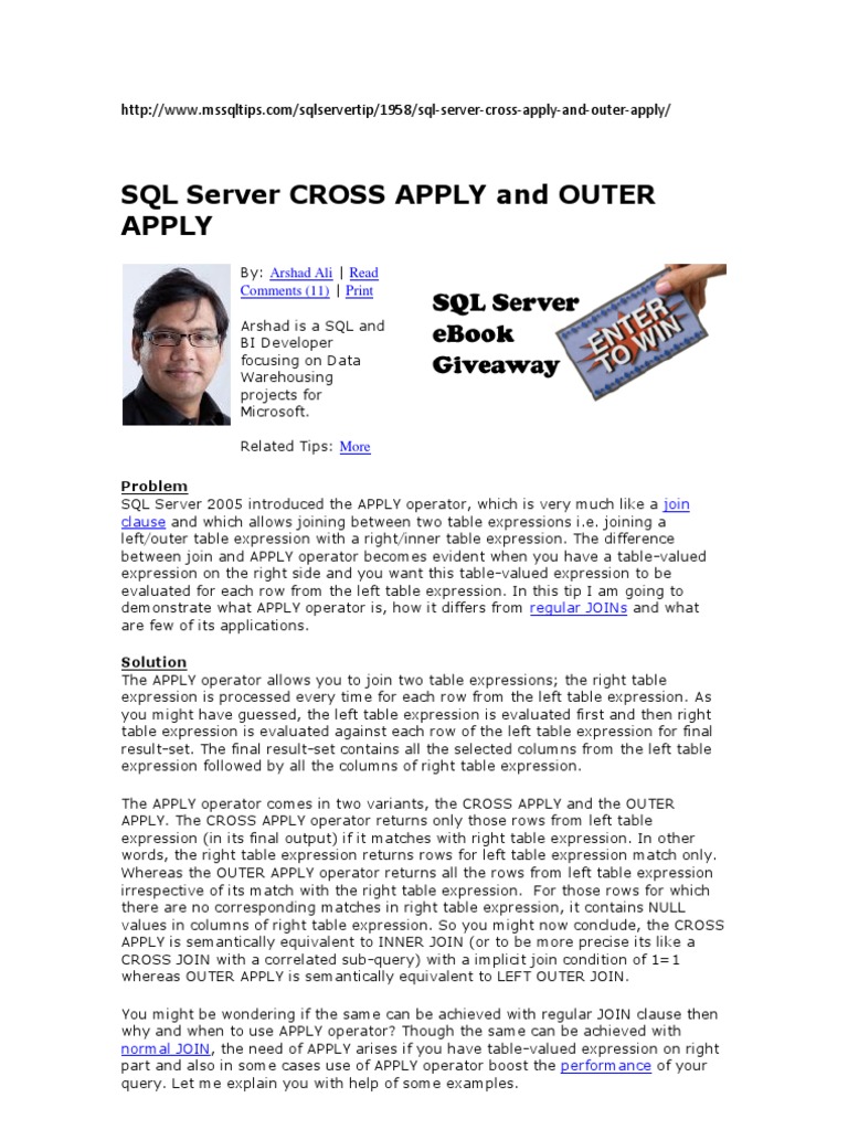 Sql Server Cross Apply And Outer Apply Query Inner Join Outer Join 7000