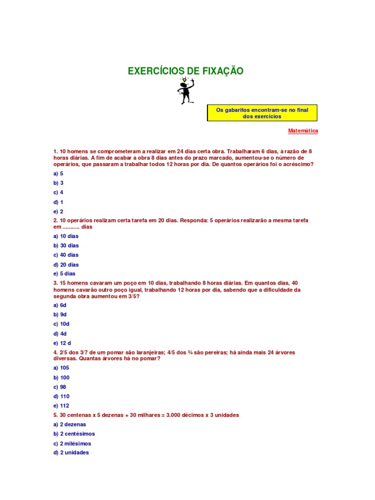 Exercícios de Matemática Básica com Gabaritos | PDF | Média | Percentagem