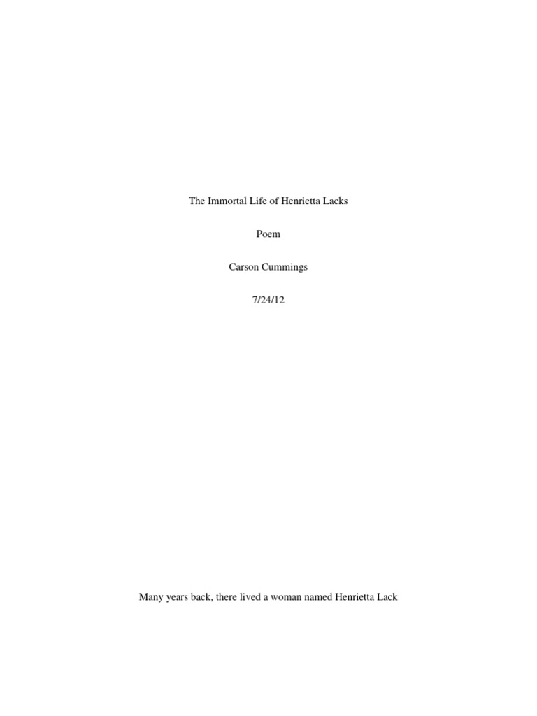 The Immortal Life of Henrietta Lacks | PDF