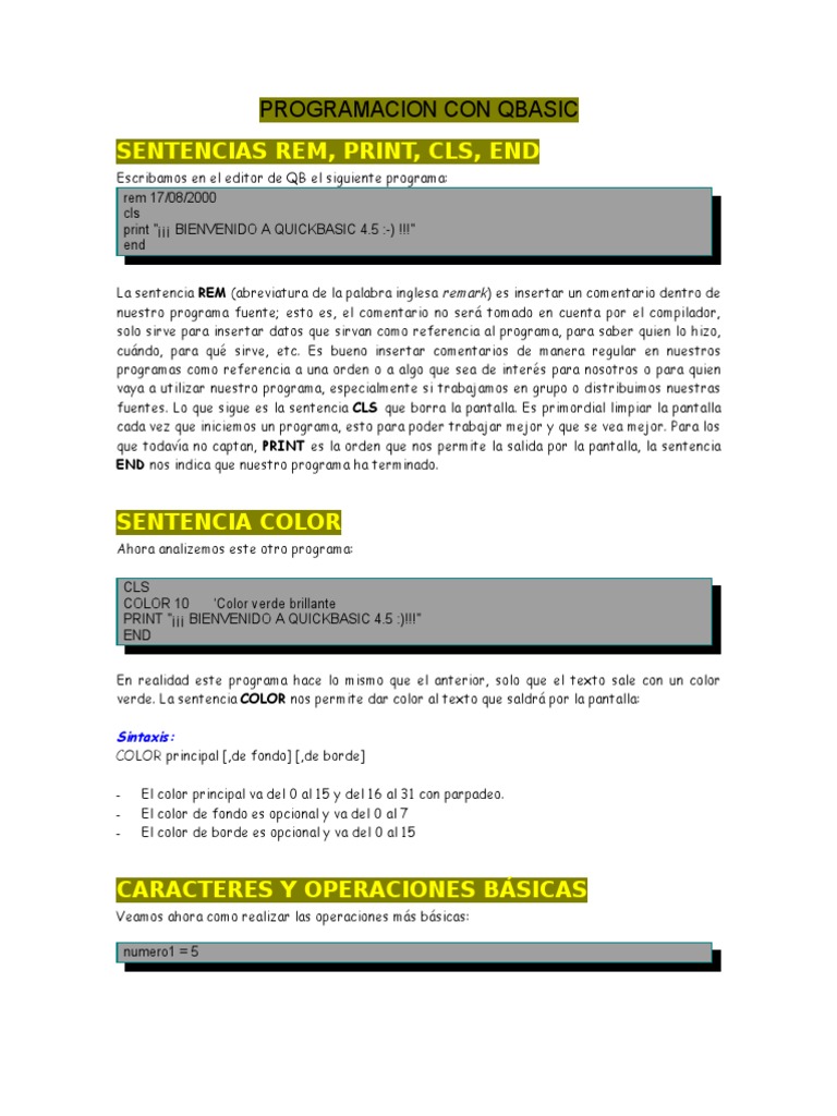 Tutorial QBasic 4.5 | PDF | Cadena (informática) | Función (Matemáticas)