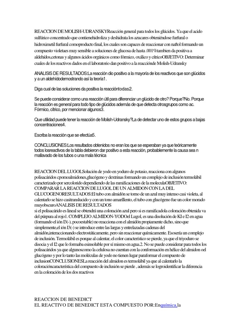 Reaccion de Molish | PDF | Carbohidratos | Moléculas
