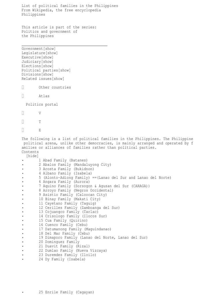 Political Dynasty Families | PDF | Government | Philippines