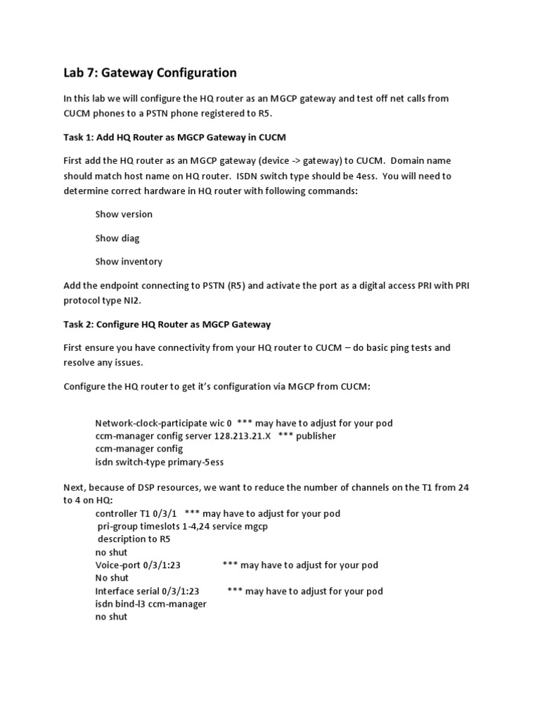 Lab 7: Gateway Configuration: Task 1: Add HQ Router As MGCP Gateway in ...