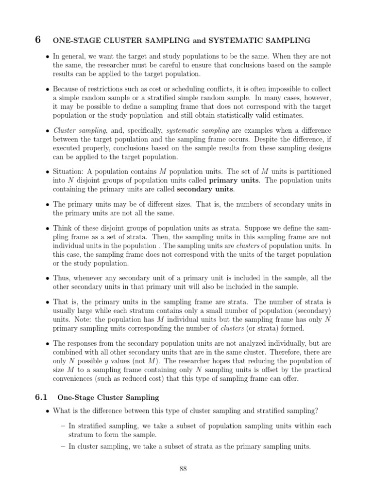 One-Stage Cluster Sampling and Systematic Sampling | PDF | Estimator | Sampling (Statistics)