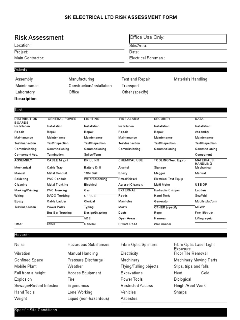 Risk Assessment Form | PDF | Personal Protective Equipment | Cable