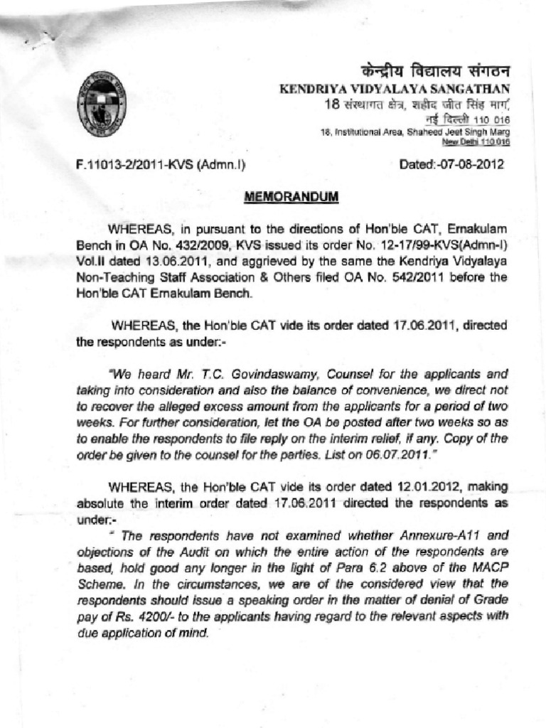 Speaking Order of KVS in OA 542 of 2011 (ACP to LDCs and UDCs ...